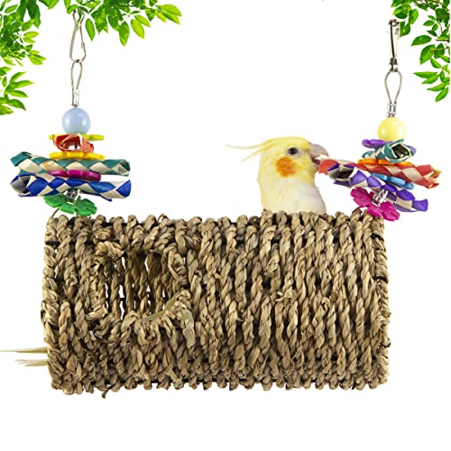 Vehomy Seagrass Bird House Bird Parrot Sea Grass Tent Parrot Tunnel with Holes Natural Hanging Hammock Swing Nest Bird Snuggle Hut Toy for Bird Parrot Hamster