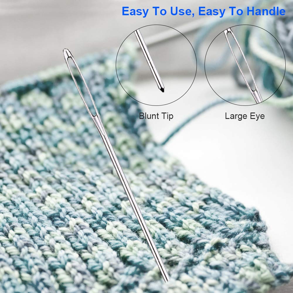Large Eye Blunt Needles, 15 Pcs Stainless Steel Yarn Knitting Needles, Extra Large-Eye Yarn Sewing Needles, Knitting Darning Needles with Clear Bottle, Suitable for Crochet Projects, Silver