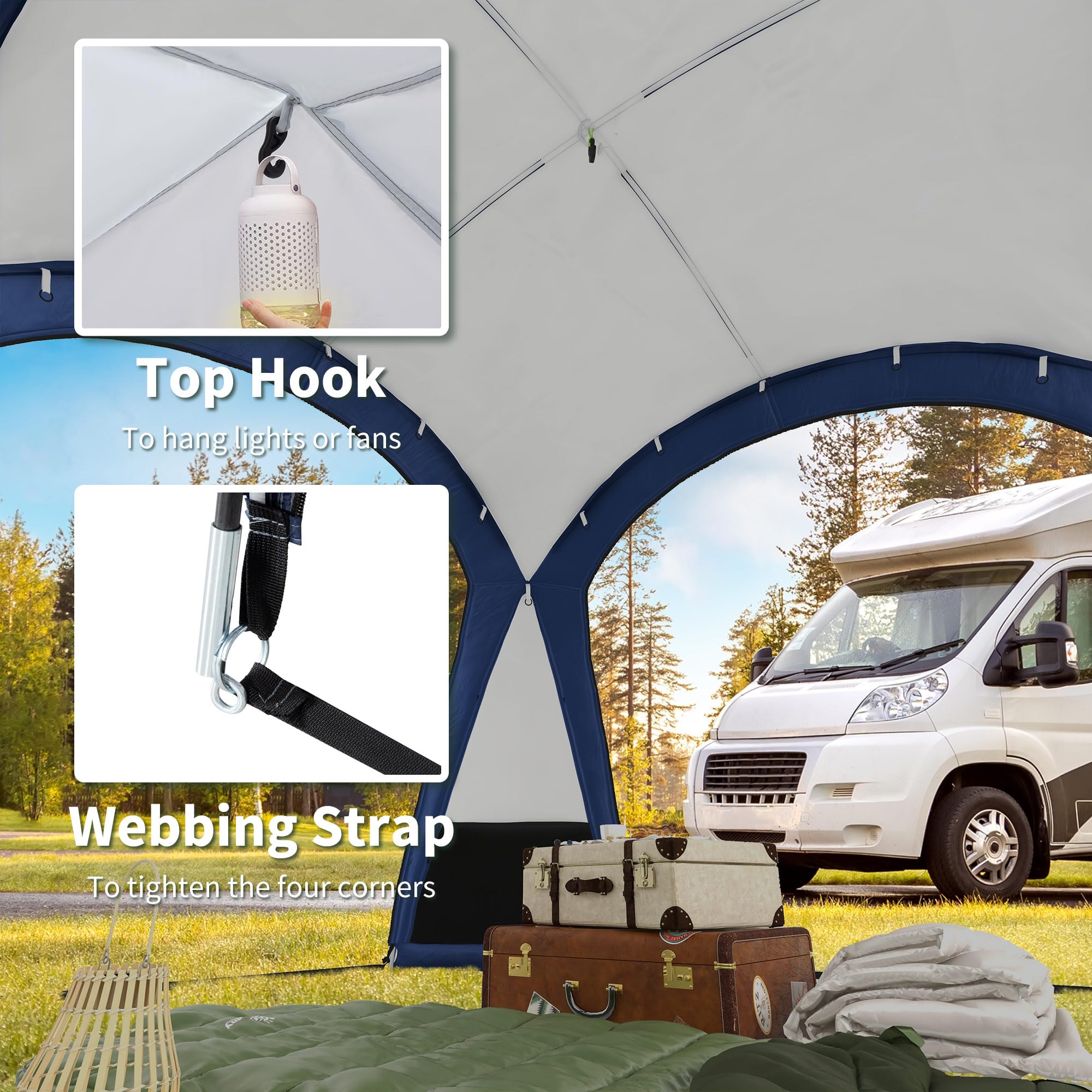 Outsunny 6–8 Person Dome Tent, Camping Tent with 4 Zipper Mesh Doors, Lamp Hook, Portable Carry Bag, Screen Shelter with 2 Removal Wind/Sun Panels, White