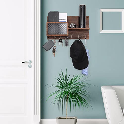Wooden Key and Mail Holder for Wall Decorative-with 7 Key Hooks and A Floating Shelf Includes Letter Holder and Hooks for Coats, Dog Leashes β Rustic Home Decor for Entryway or Mudroom,Kitchen,Office