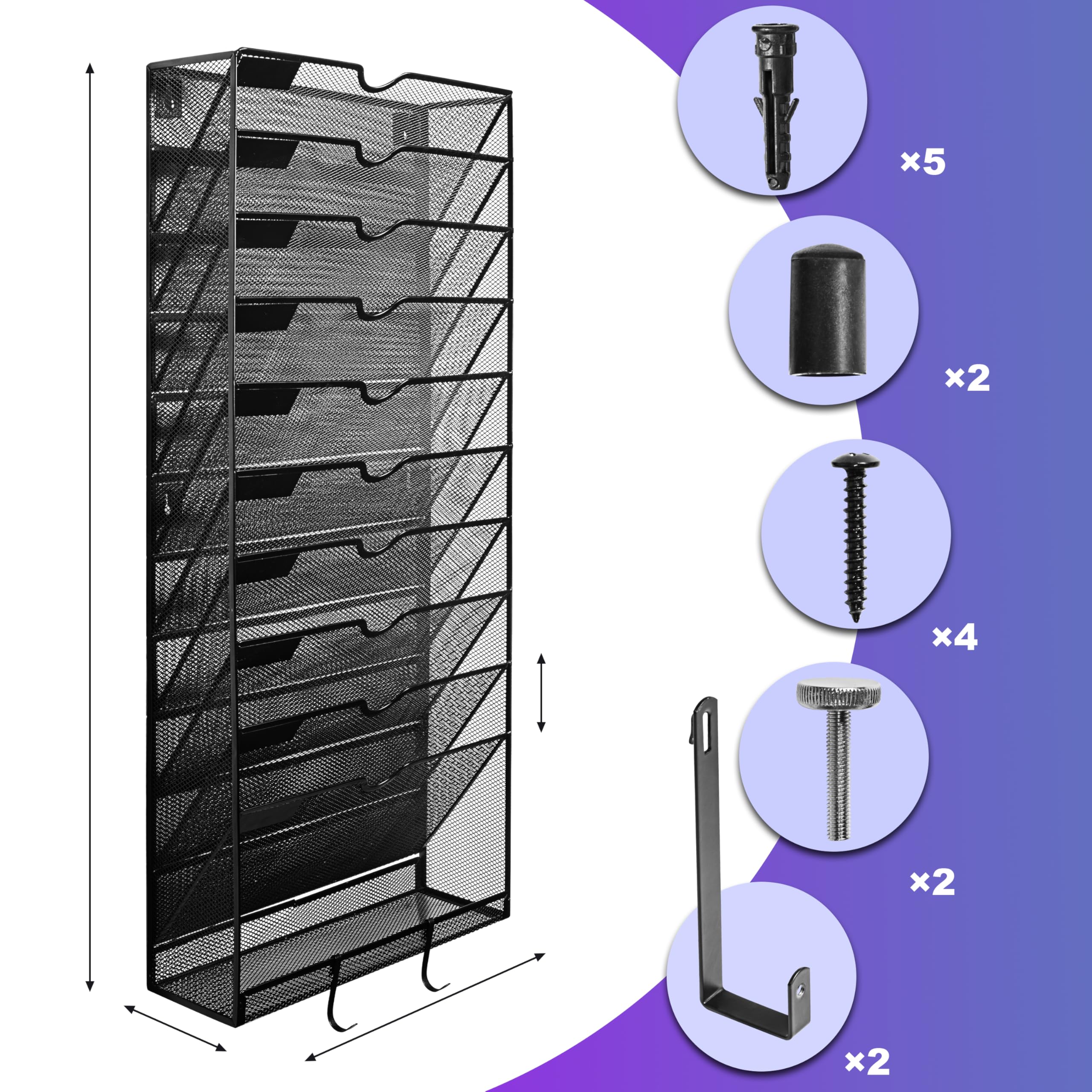 Klickpick Office 11 Sections Hanging Files Wall Mounted Metal Mesh File Document Organizer Magazine Holder Rack Organizer Racks Multipurpose Use to Display Files, Magazine, Newspapers- Black
