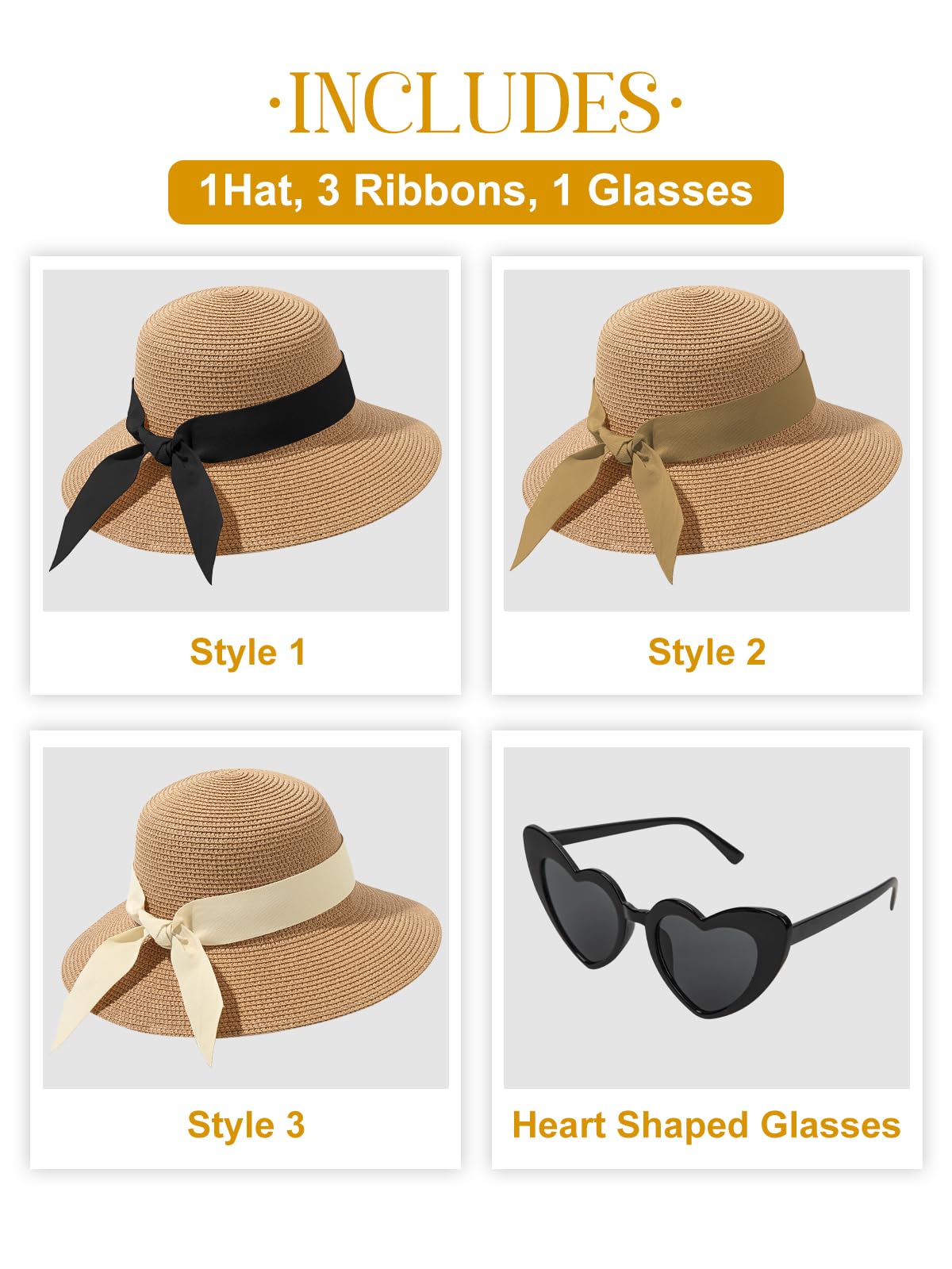 Senker Fashion Sun Hats for Women Wide Brim Beach Hat Foldable Packable Straw Hat UV UPF 50+ Travel Summer Hat Khaki