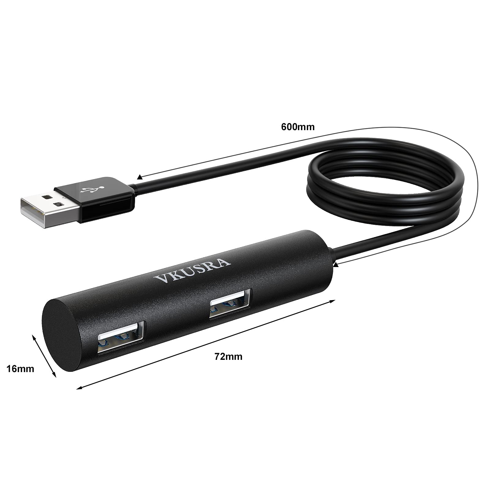 USB Hub, VKUSRA 4-Port Data USB Hub Splitter with 23.6" Long Cable, Unique Cylindrical Mini Powered USB 2.0 Ports for Laptop, PC, Computer, Flash Drive and More