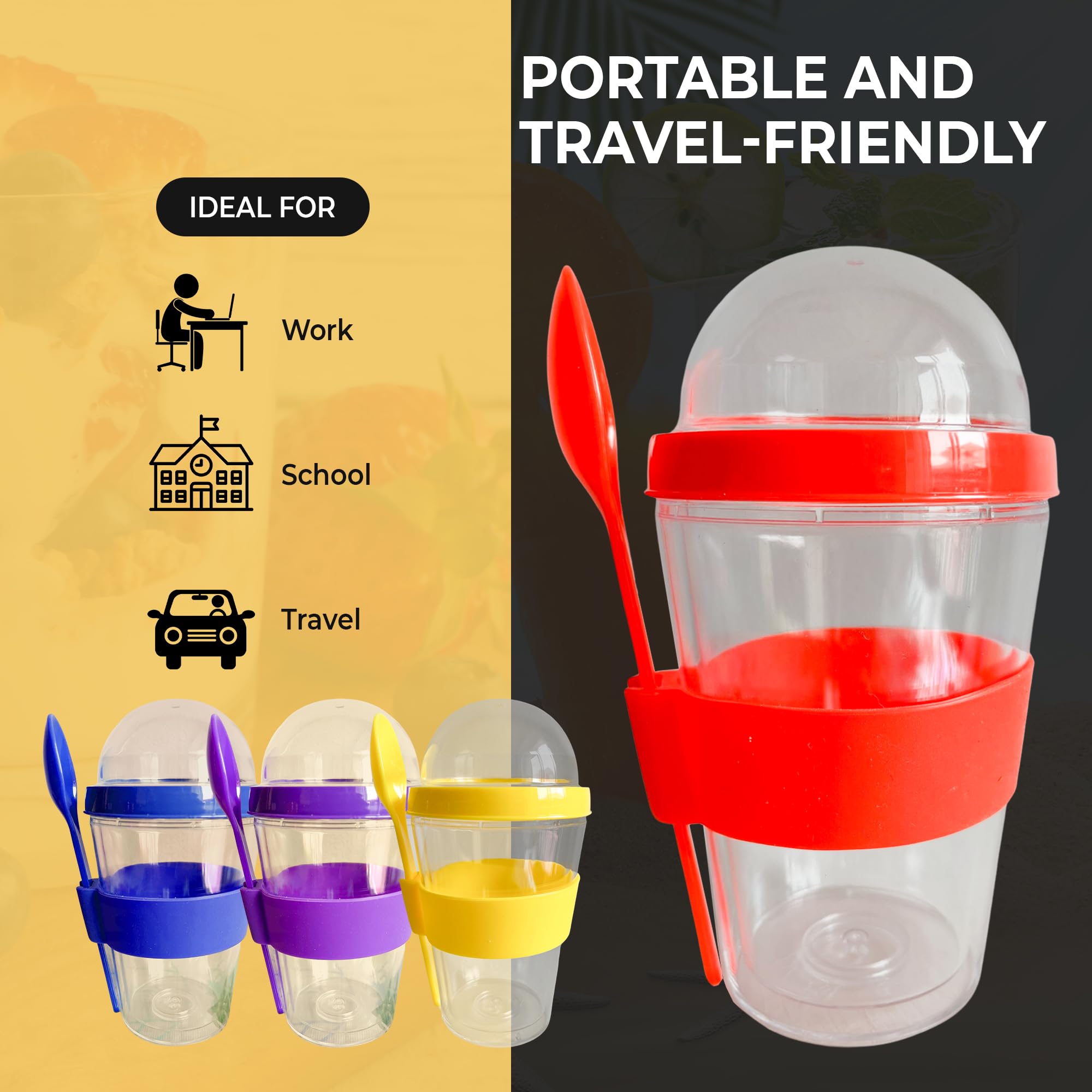 Minial Wave 3 Pack 19 Oz Overnight Oats Containers with Lids & 11.8 Oz Yogurt Parfait Cups for breakfast, Travel, Gym, Office-Crunch Cups for Cereal and Milk on the Go- Oatmeal container