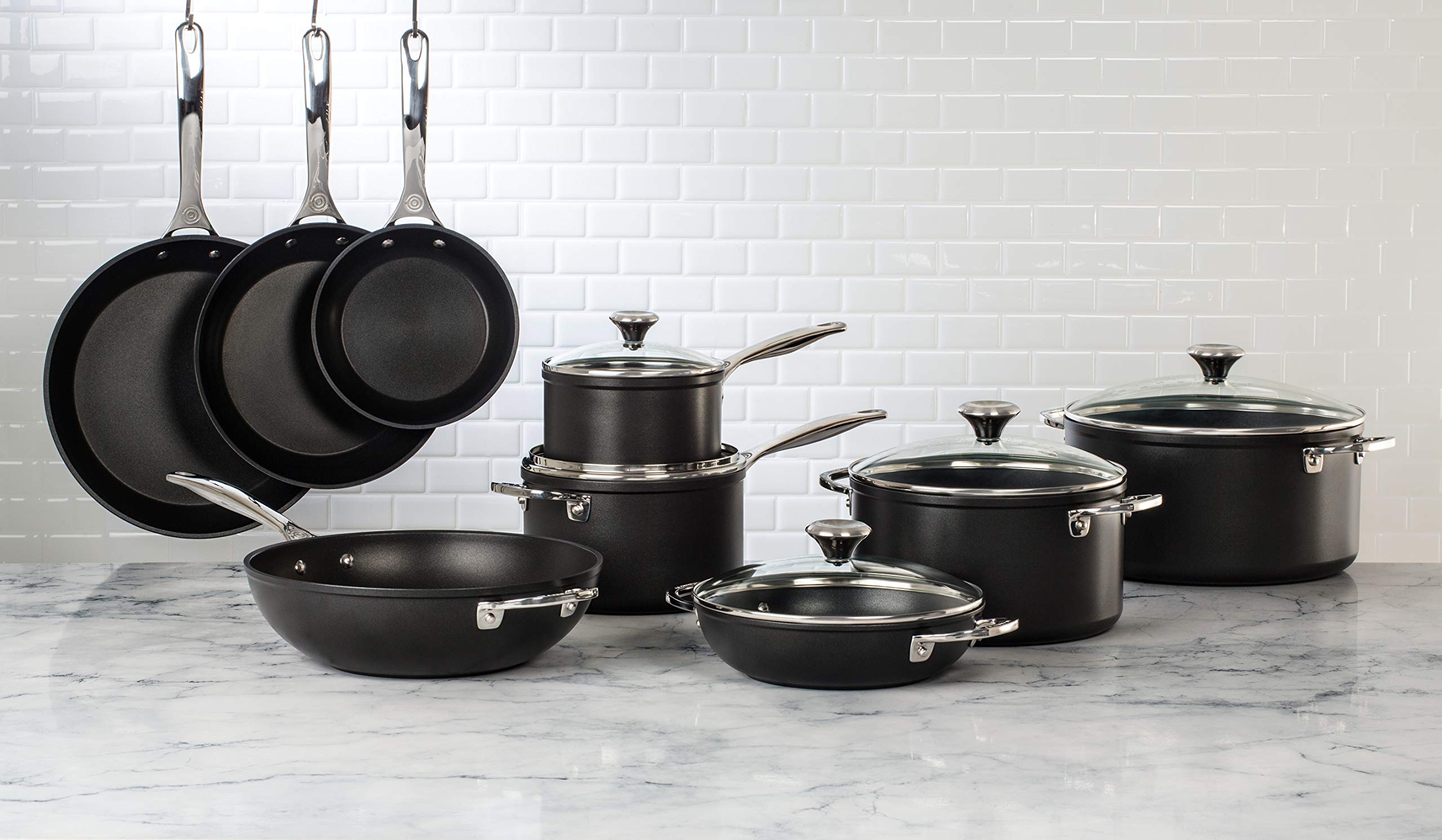 Le Creuset Toughened Nonstick PRO Cookware Set, 3 pc. (10" Fry Pan, 4.25 qt. Saute Pan with Lid),Gray