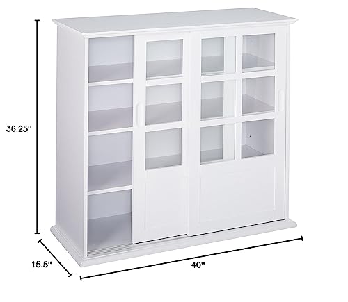 Kings Brand Furniture Holmes White Wood Curio Cabinet with Glass Sliding Doors