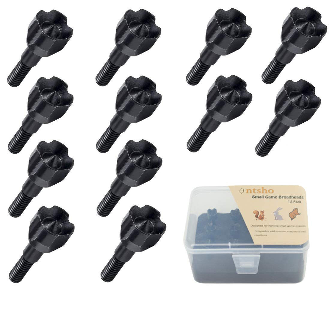 Ontsho 12PK Small Game Broadheads 100 Grain Hammer Blunt Points with Broadhead Case Small Game Arrow Tips Screw-in Arrowheads Stainless Steel