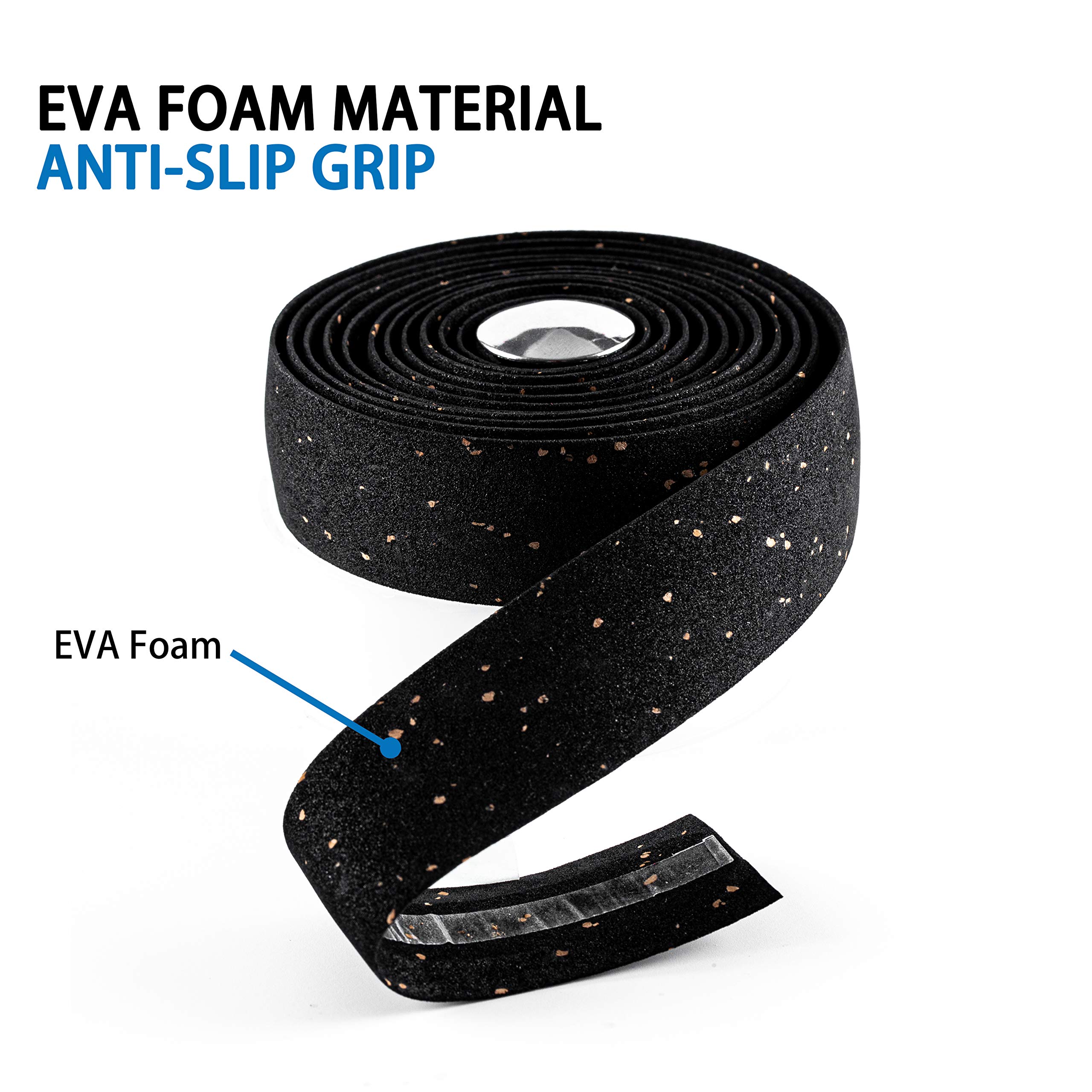 LSSH Bike Handlebar Tapes, Cork Bike Handlebar Tape, Bicycle Bar Tape, Cycling Handle Wraps, EVA Road Bike Handlebar Tape – 2 Rolls (Black)