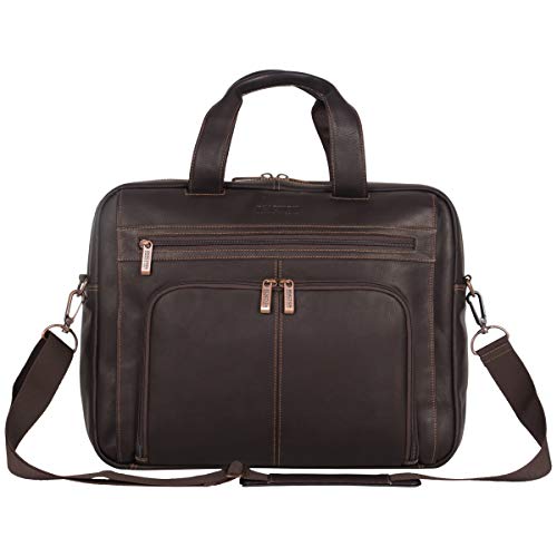 Kenneth Cole Reaction Full-Grain Colombian Leather Briefcase Expandable RFID 15.6" Laptop Computer Business Portfolio Shoulder Bag, Brown