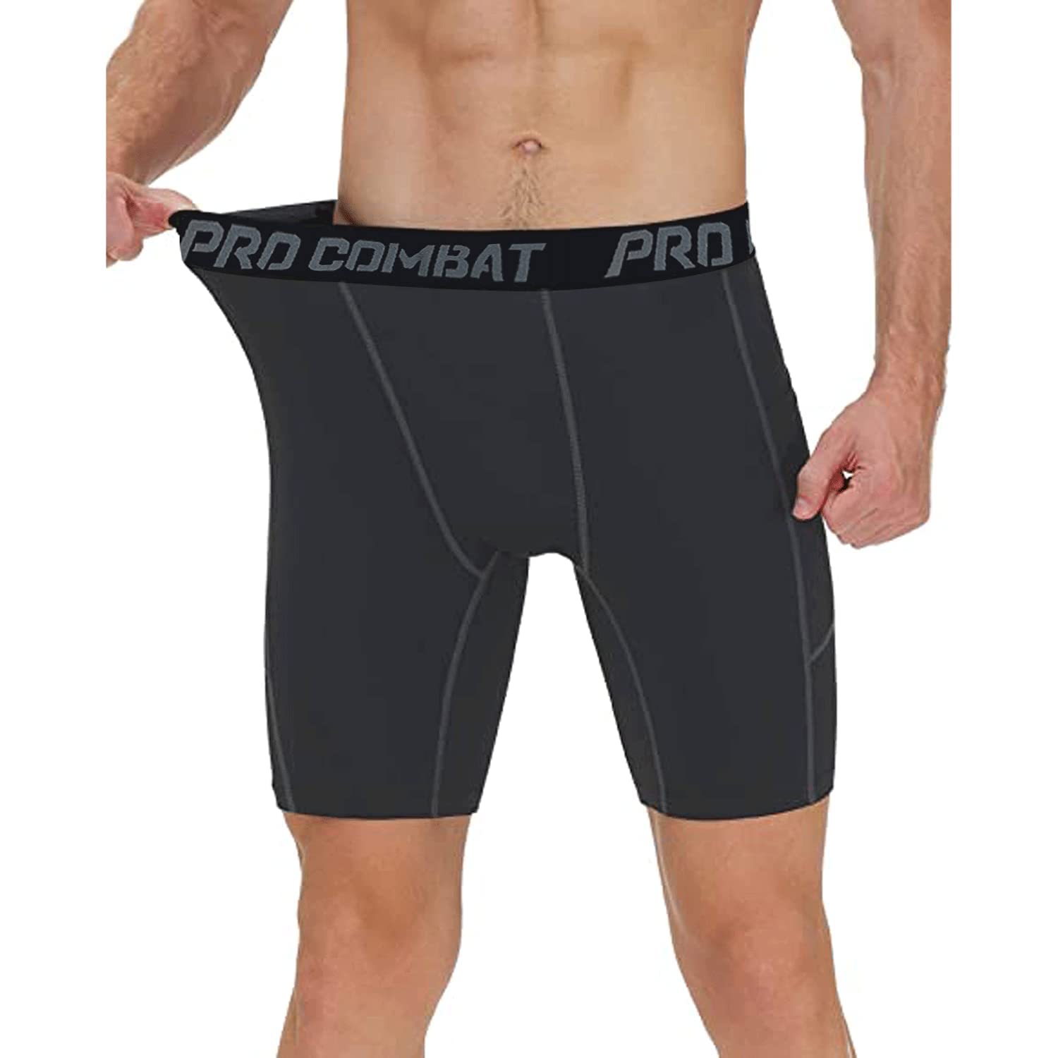 Pamyvia Men's 3 Pack Compression Shorts with Pockets Athletic Baselayer Underwear for Running,Workout,Training (Grey, Large)