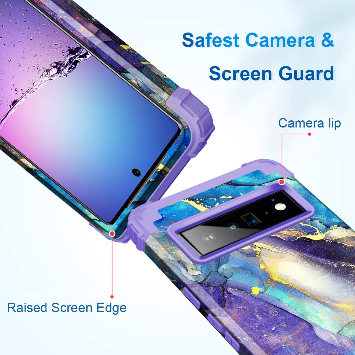 Rancase Compatible with Google Pixel 6 Pro Case,Three Layer Heavy Duty Shockproof Protection Hard Plastic Bumper +Soft Silicone Rubber Protective Case for Google Pixel 6 Pro Case,Purple