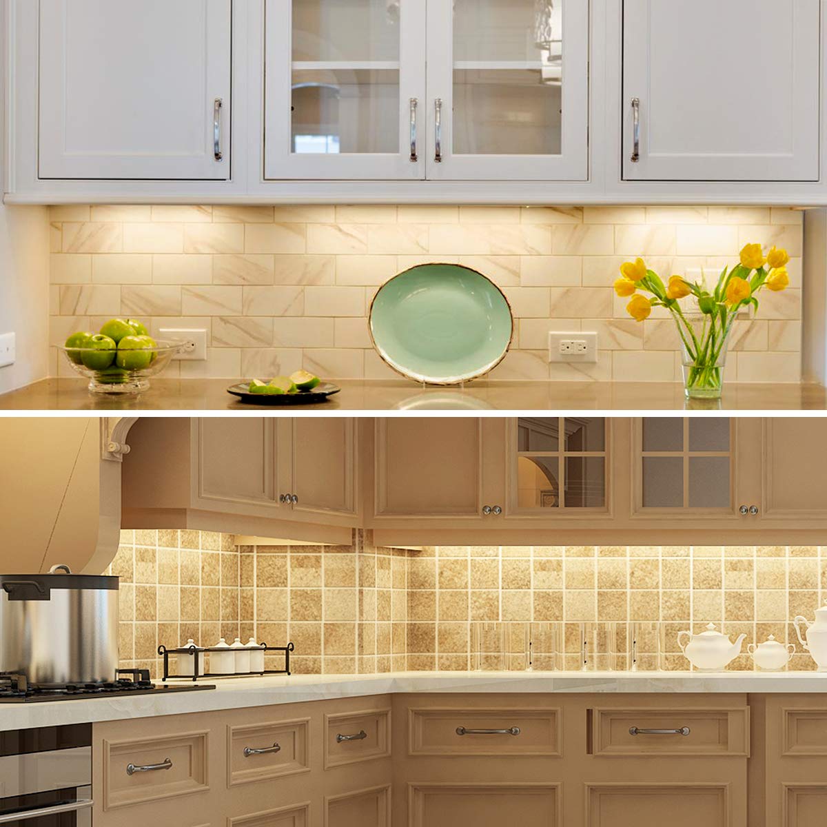 LE LED Under Cabinet Lighting Plug in Kitchen Under Counter Lights, Linkable Touch Dimmable 6 pcs 12 inches Light Bars, 24W 1800lm 3000K Warm White 12V Undermount Lighting for Cupboard, Shelf, Closet