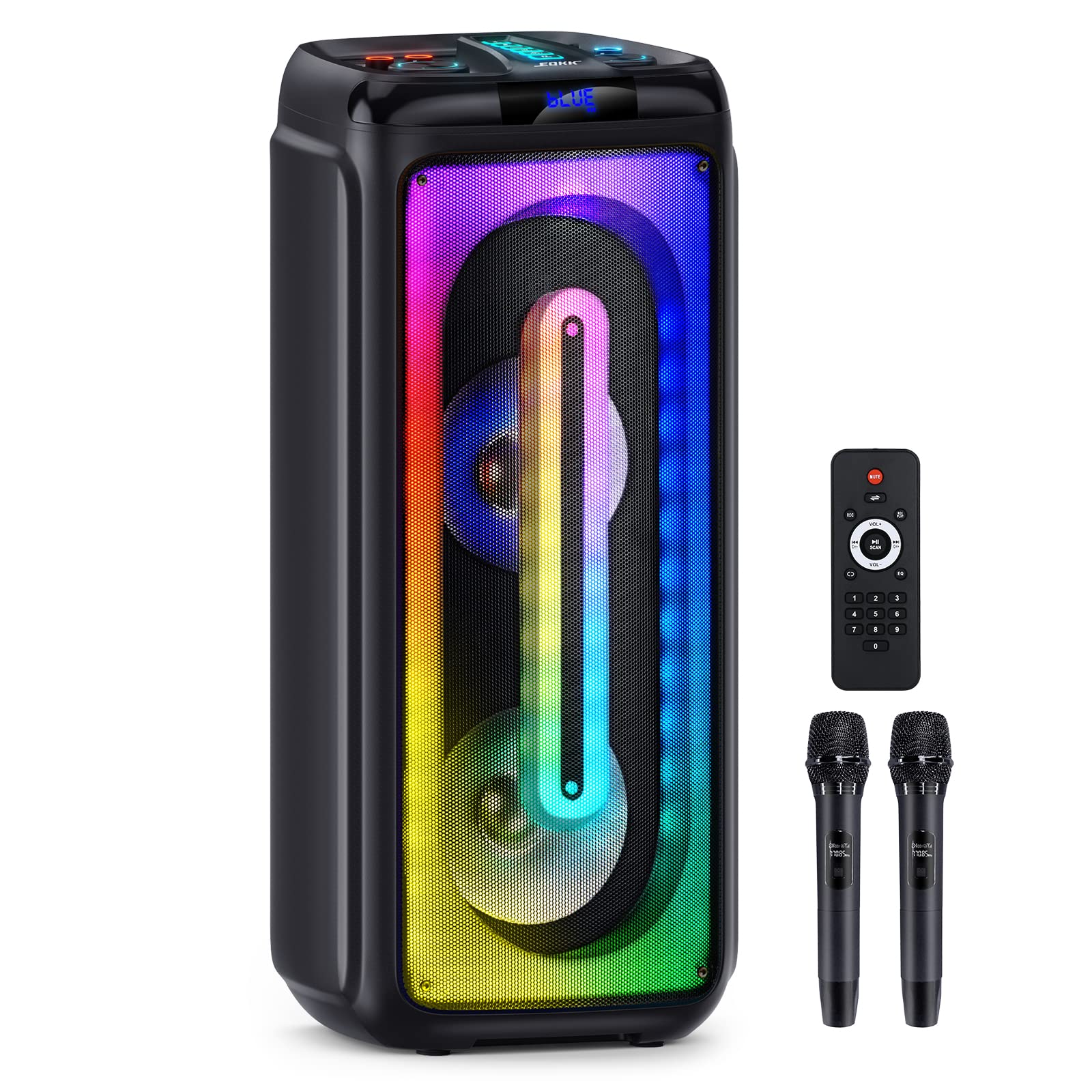 Portable Karaoke Machine for Adults Kids, Dual8”Subwoofer PA Machines Bluetooth 5.0 Karaoke Speaker System with DJ Light for Outdoor Party, EQKK005