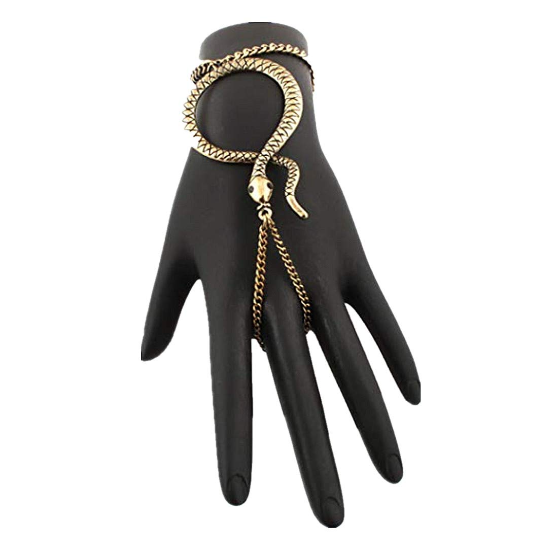 JOTW Burnished Goldtone Snake Adjustable Finger Ring and Slave Hand Chain Bracelet One Size Fits All (F-401)