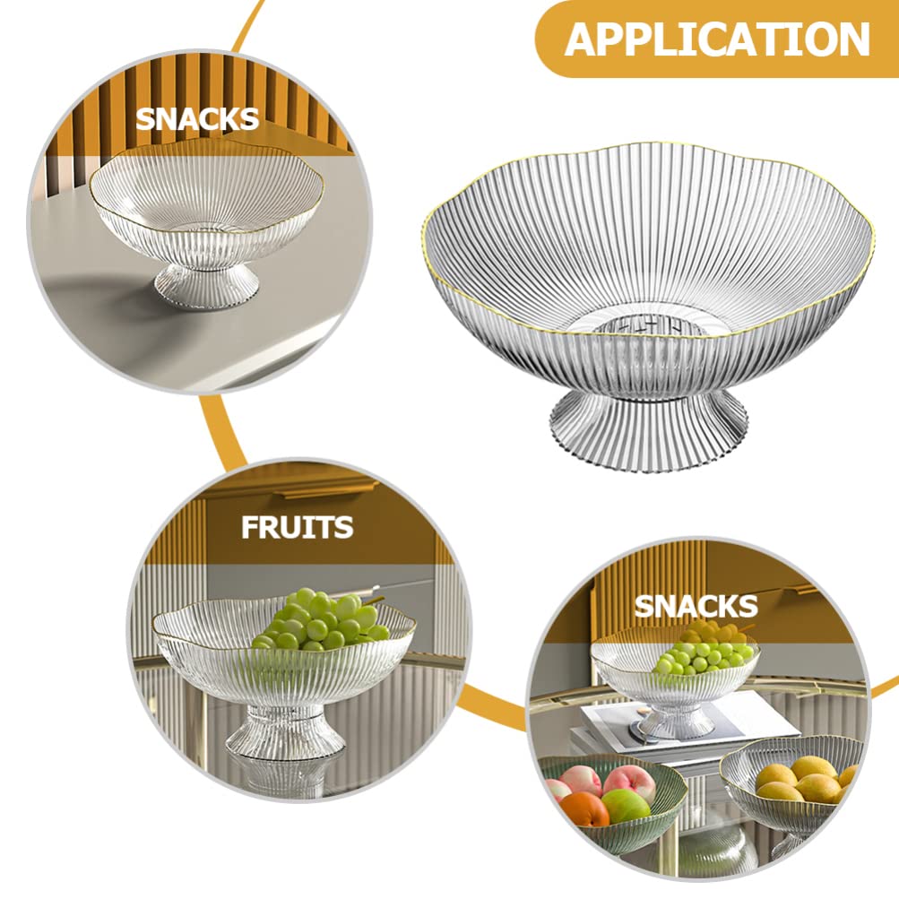 Operitacx PET Fruit Plate Footed Round Pedestal Bowl Clear Snack Nut Tray Appetizer Serving Dish Dessert Candy Display Stand for Kitchen Counter Centerpiece Table Decor (9.8x4.3 inch)