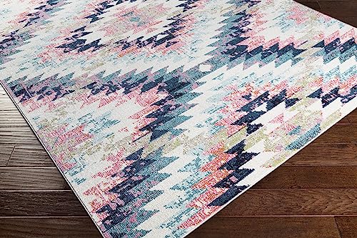Livabliss Tara Bohemian Southwestern Area Rug,5'3" Round,Teal