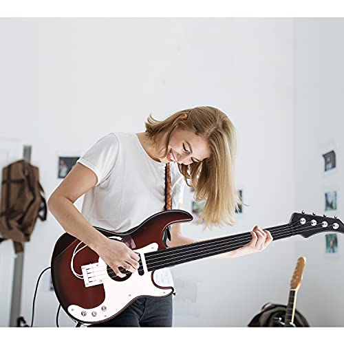 PENCHEN Children Simulation Bass Guitar 4-String Musical Instrument Educational Guitar Bass Toy for Kids Beginners 19 inches, Red