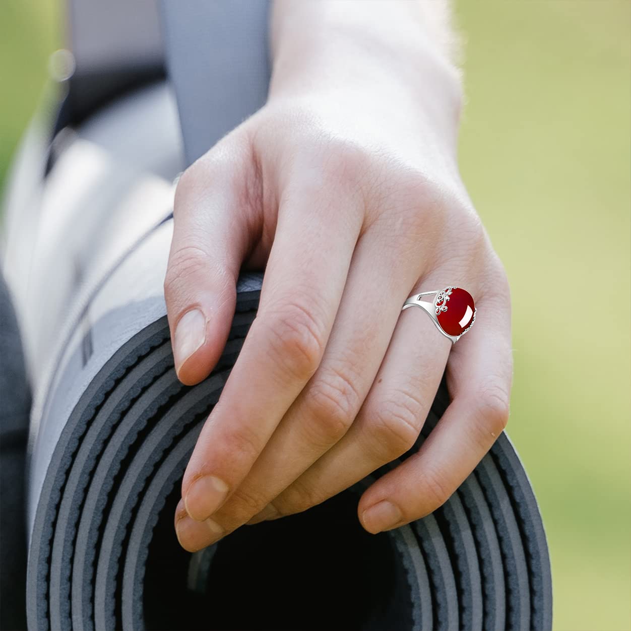 Onyx Stone S925 Sterling Silver Rings for Women,Natural Solid Agate Ring for Women,Adjustable Handmade Mens Turkish Ring Jewelry, Silver, Agate