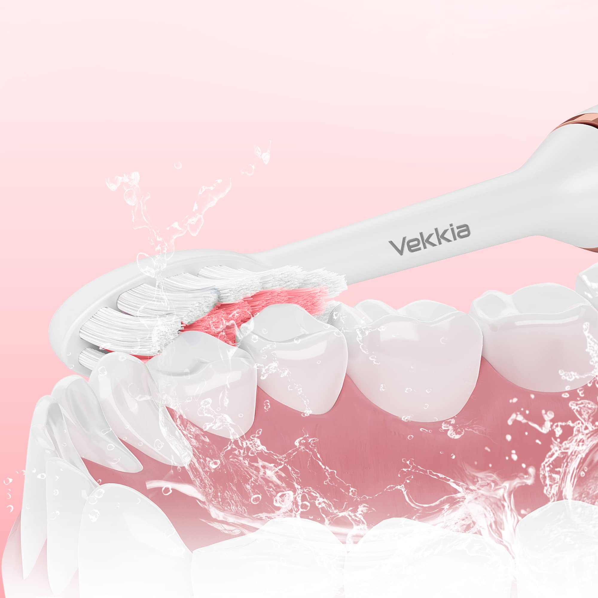 Vekkia Electric Toothbrush and Replacement Heads, Buy a Toothbrush, get 4 More Toothbrush Replacement Heads (Pink Diamond)