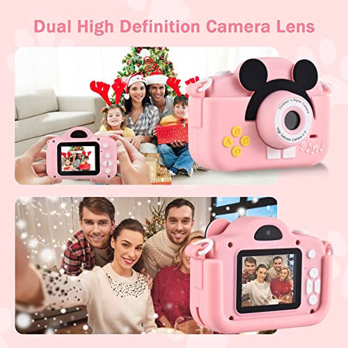 mewmewcat Digital Camera for Mini Cartoon Digital Camera 1080P Digital Video Camera for Dual Lens 2.0 Inch IPS Screen 4X Zoom Built-in Battery Cute Photo Frames Interesting Games wi