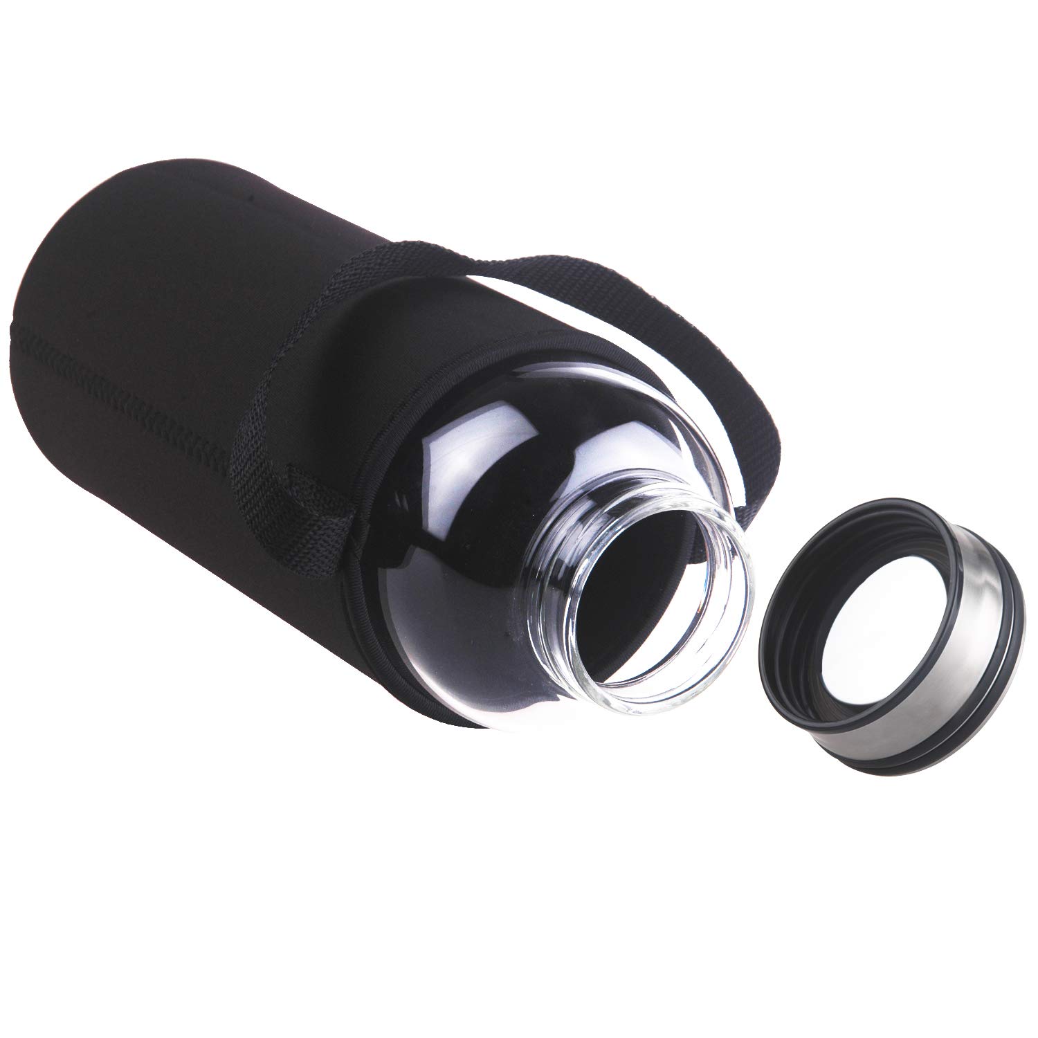 Large Glass Water Bottle with Neoprene sleeve 1500 ml (Black)