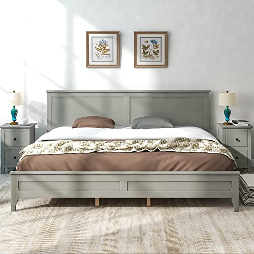 YUNLife&Home Modern King Size Platform Bed with Headboard and Footboard,Solid Wood Bed Frame with Center Support Legs for Kids Teens Adults,No Box Spring Needed
