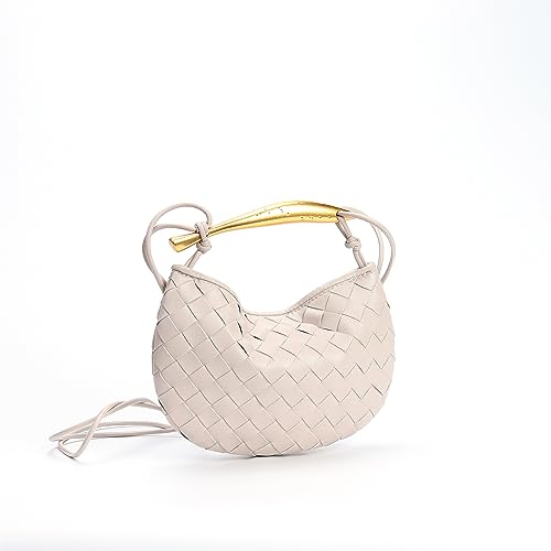 Woven Leather Hobe Dumpling Bag Dinner Handbag For Women Purse Hobo Bag Knotted Woven Summer Clutch Bag(Beige)