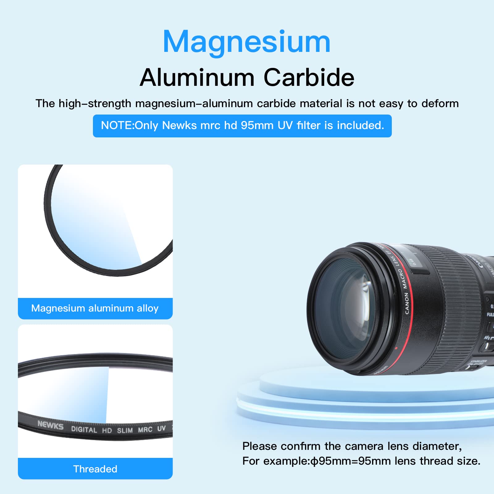 Newks 95mm MRC UV Protection Filter Kit,Clear UV Filters Slim Protector,16 Multi-Layer Nano Coated/Ultra Thin/High Definition/Quality for Canon,Nikon,Sony,Sigma,etc 95mm Camera Lens Protective
