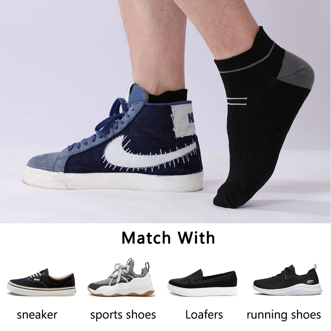 pureluca No Show Ankle Socks Low Cut Socks for Men&Women, Non Slip, 6 Pairs Black
