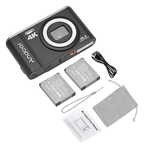 mewmewcat Mini Digital cameraPortable Digital Camera 48MP 4K 2.8-inch IPS Screen 16X Zoom Self-Timer 128GB Extended Memory Face Detection-Shaking with 2pcs Batteries Hand Strap Carry Pouch