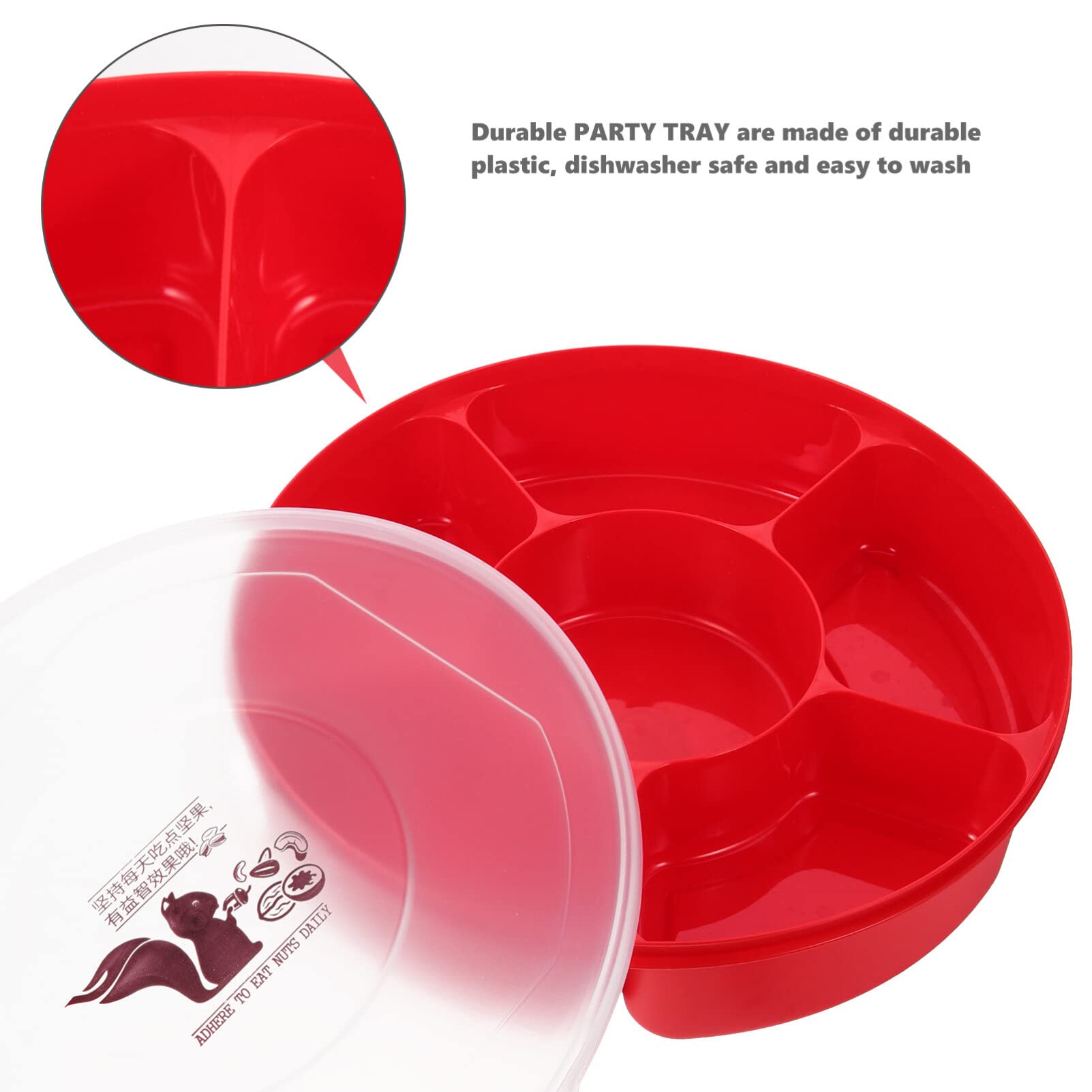 Operitacx Snack Serving Tray 6 Compartment Divided Candy Plate with Lid Nut Plate Appetizer Tray Decorative Candy Containers For Festival Gift Party Red (10x2.1 inch)