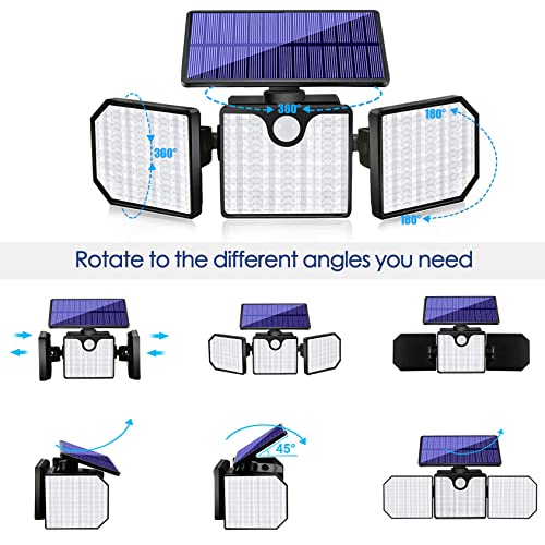 UCGG Solar Wall Lights Outdoor, Motion Sensor 230 LED 2400Lm Flood Lights 3 Adjustable Head 270° Wide Angle Lighting, IP65 Waterproof for Porch Yard Garage Pathway -2Pack, Black
