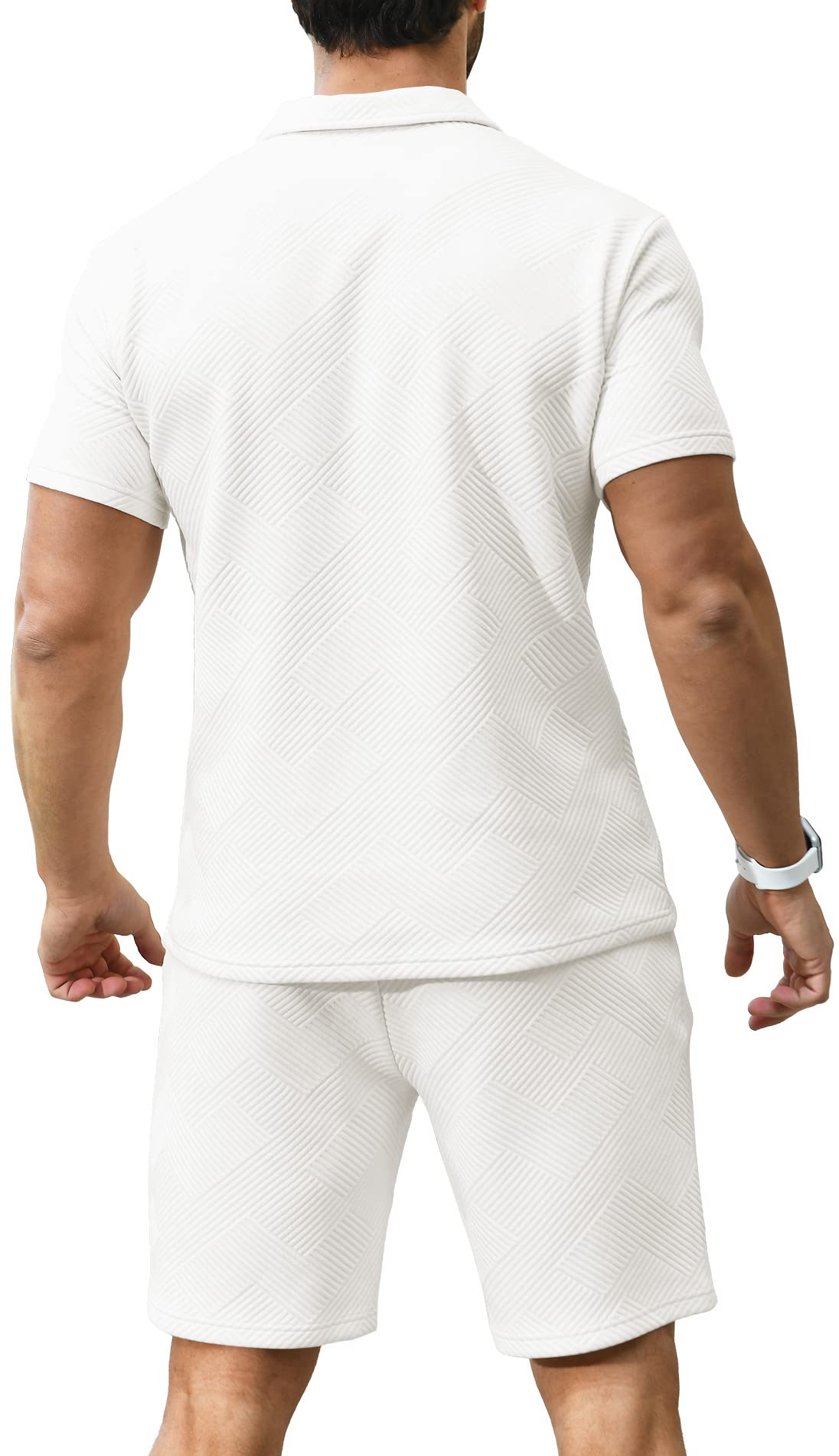 KUYIGO Men's Polo Shirt and Shorts Set Summer White Beach Outfits for Men2 Piece Tracksuit White 3XL