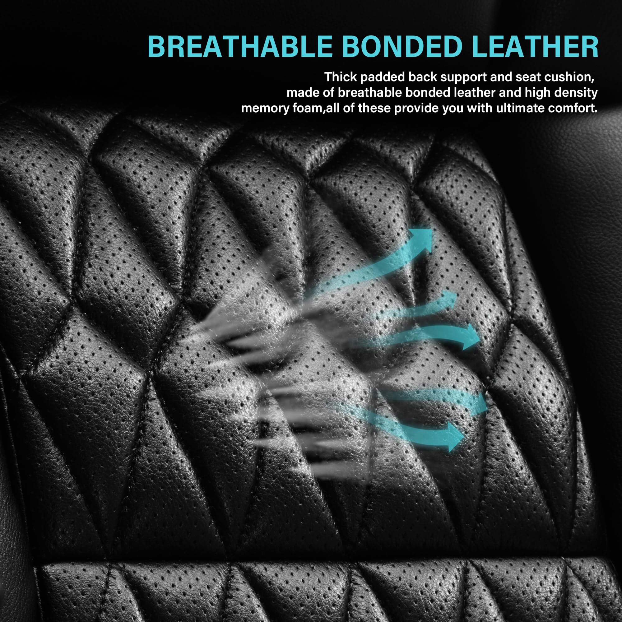 Large High Back Office Chair - Adjustable Lumbar Support Flip Up Arms Heavy Duty Quiet Wheels Metal Base Breathable Bonded Leather Ergonomic Executive Computer Desk Chair with Storage Bags, Black