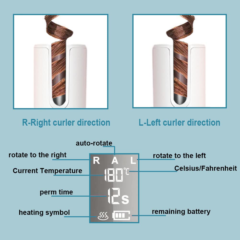 LANSE Rechargeable Cordless Automatic Hair Curler Portable Curling Stick Thermal Insulation Anti-scalding Design Smart Constant Temperature Curling Iron (White)