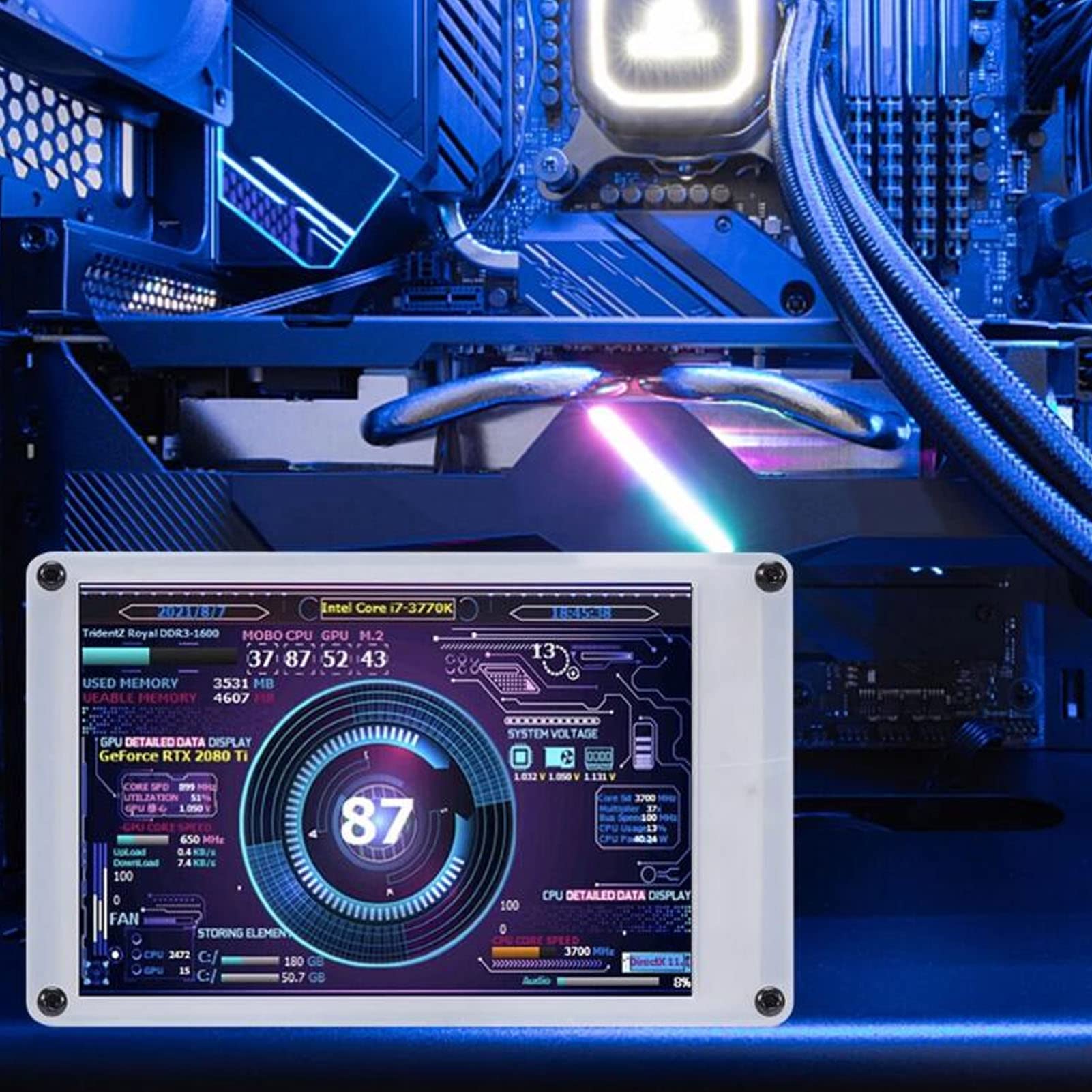 Zyyini 3.5 inch IPS USB Mini Screen, Computer Temp Monitor with Dimmable Theme Editor, PC CPU RAM HDD Data Monitor, Auto Off for GPU