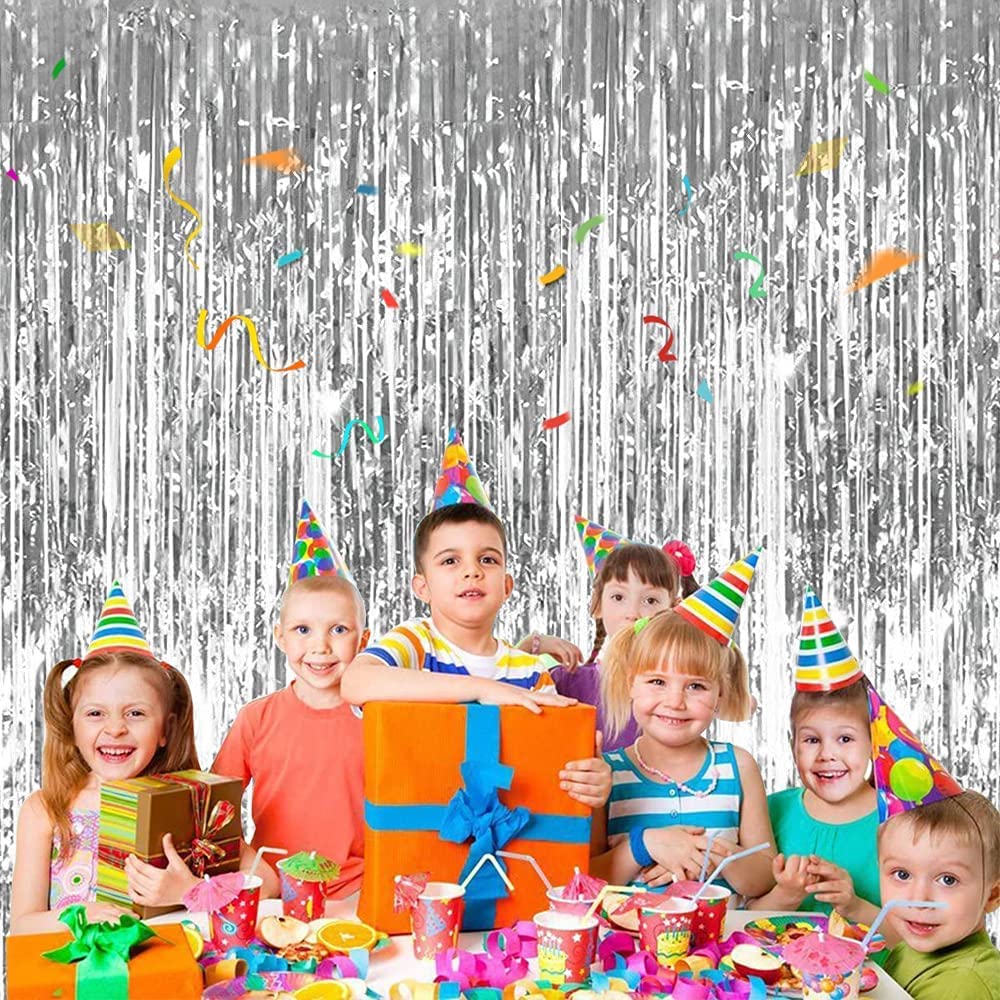 TONIFUL 3Pcs Silver Door Streamers,Silver Photo Booth Backdrop Metallic Streamers Silver Foil Fringe Curtains for Birthday,Christmas,New Year,Bachelorette,Grad Party Streamers Decor(9.9ft x 8.2ft)