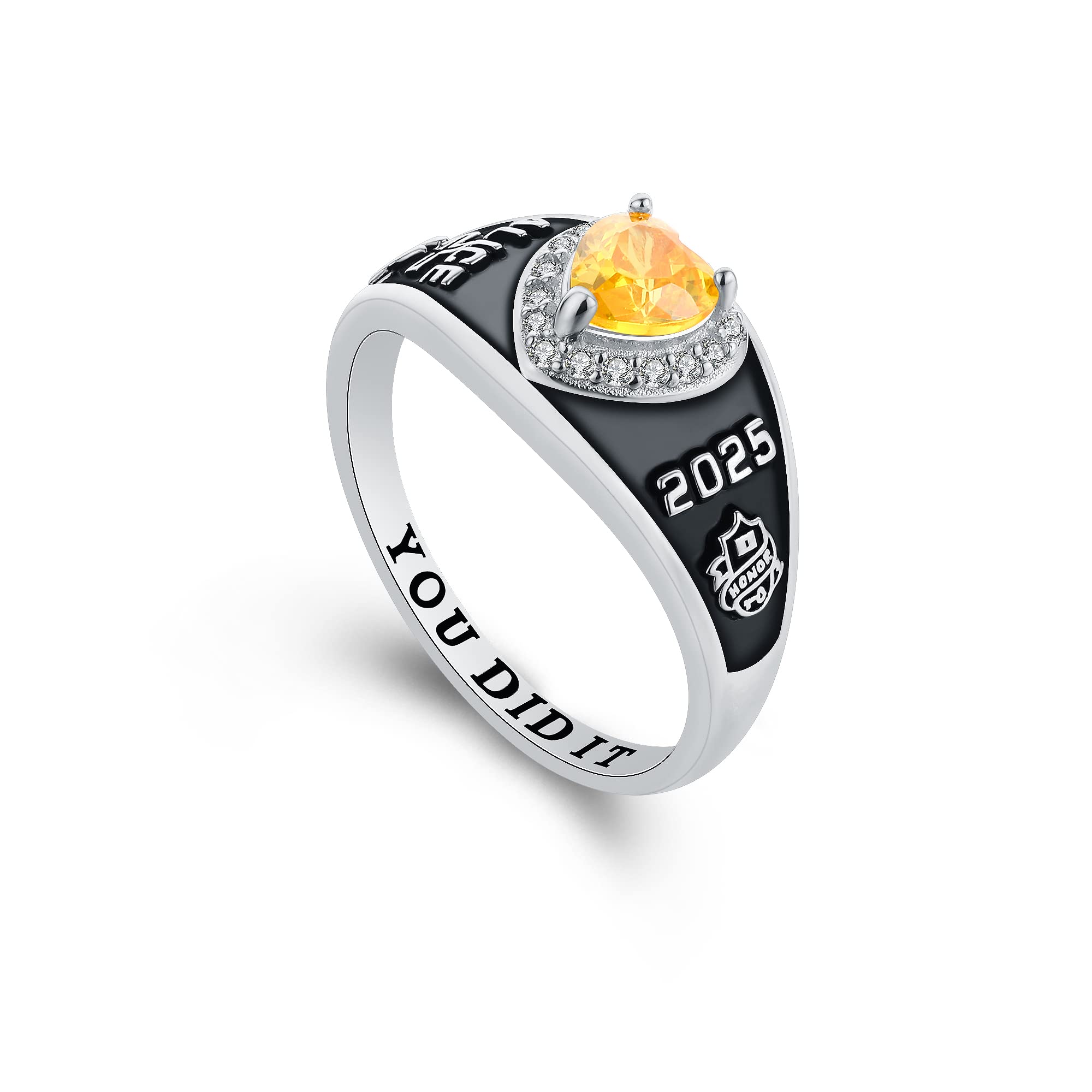 PJM Customized Sterling Silver Ladies High School and College Class Ring β Lovely Collection β Fully Personalized - Mementos Jewelry (Sterling Silver Platinum)