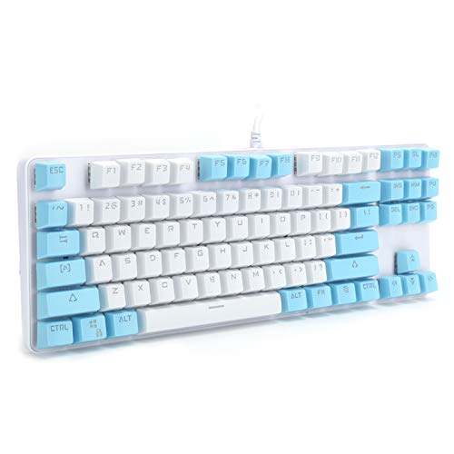 Zyyini Bindpo Mechanical Keyboard, 87-Keys Computer Gaming Keyboard with Color Mixed Backlight, USB Wired Keyboard for Desktop ComputerLaptopOffice, Plug and Play (White Blue)
