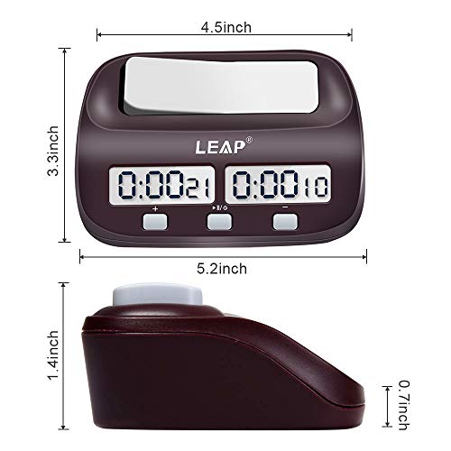 LEAP Chess Clock Digital Chess Timer Professional for Board Games Timer with Alarm Function (Official Store) Brownish Red
