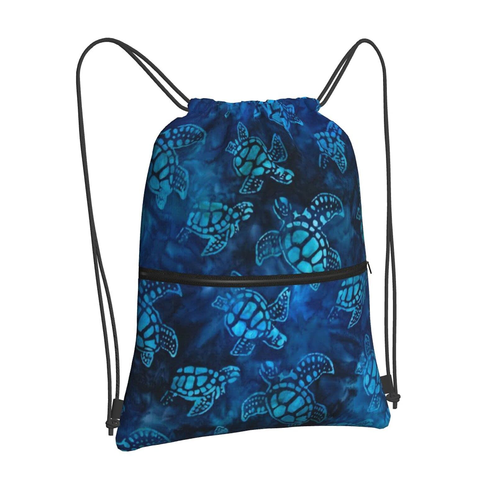 OVPSZFYO Cute Blue Sea Turtle Waterproof Drawstring Backpack Bag Gym for Women Men with Zipper Pocket Light Draw Sports String Back Beach Travel Cinch Sack One Size