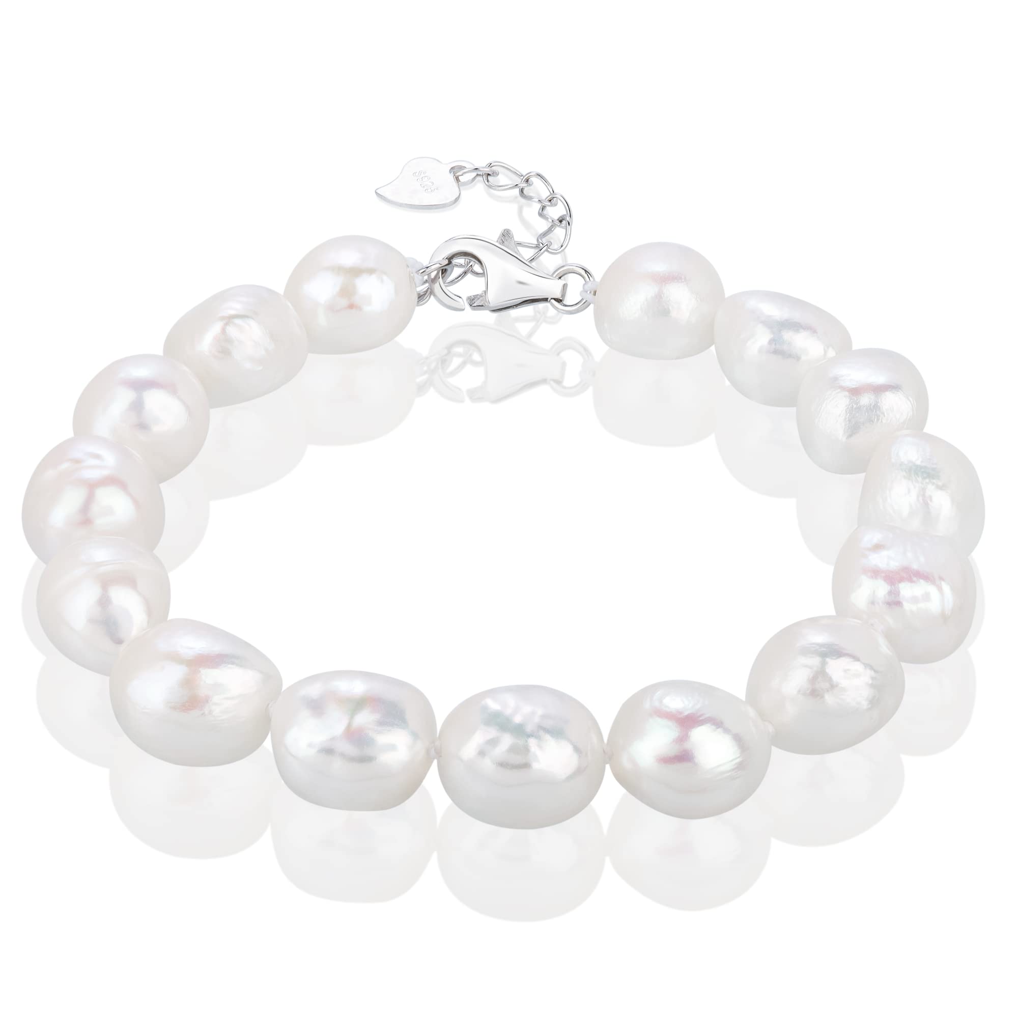 Pearlsays 925 Sterling Silver 9mm Baroque Natural Pearl Bracelets for Women
