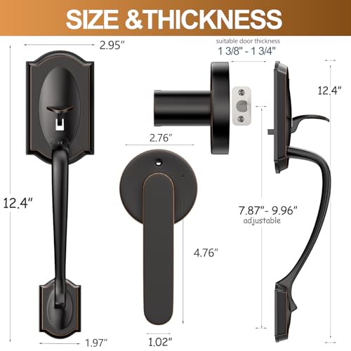 YYTDZSW Front Door Handle, Exterior Door Handle,Entry Door Handle with Reversible Lever, Adjustable Door Handle,Interior Door Handle, Black Door Handle, Oil Rubbed Bronze