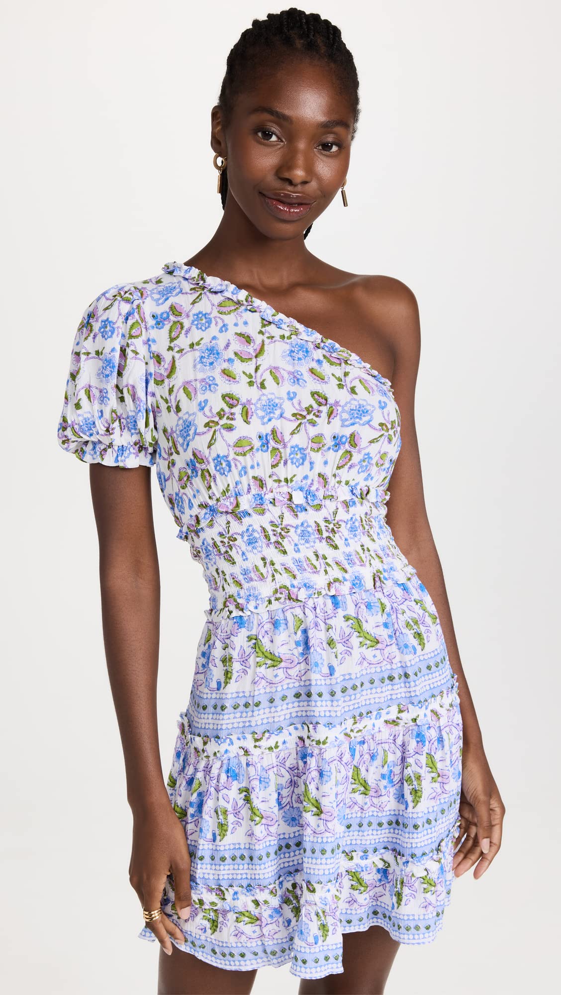 Playa Lucila Women's One Shoulder Mini Dress, Lilac Print, M