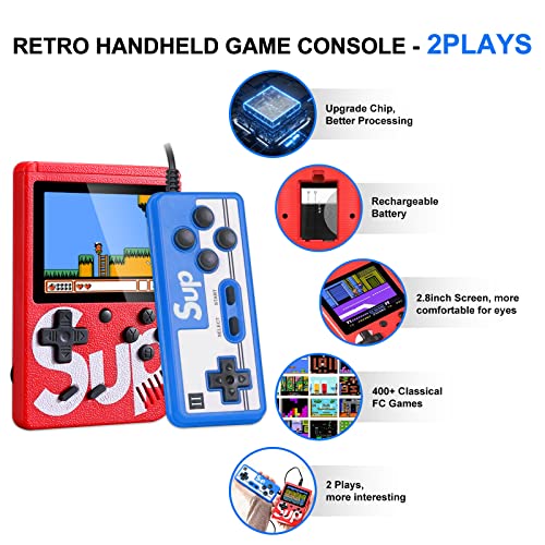 Retro Game Console,Handheld Game Machine Built-in 400 Classical Old Games 2.8inch Color Screen Support TV Output , Gift for Kids, Adults Portable Nostalgic Arcade,Mini Video Game