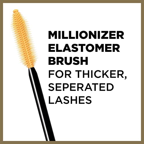 L’Oreal Paris Makeup Voluminous Million Lashes Mascara, Volumizing, Defining, Smudge-Proof, Clump-Free Lengthening, Collagen Infused Eye Makeup, Amplifying Mascara Brush, Blackest Black, O.3 Fl Oz