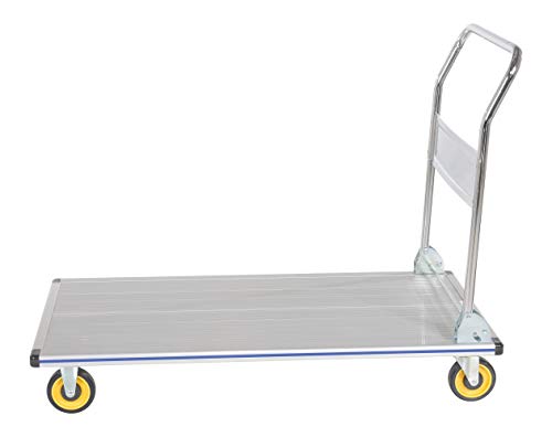 Vestil AFT-48-NM Aluminum Folding Platform Truck with Single Handle and 5" Non-Marking Polyurethane Casters, 600 lbs Capacity, 48" Length x 24" Width x 8-3/8" Height