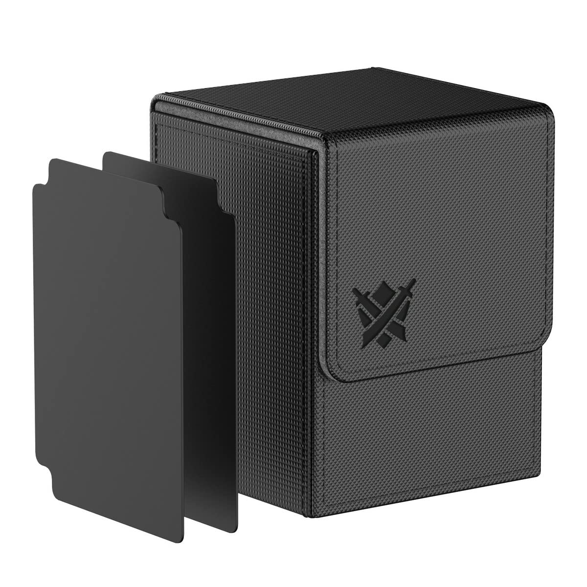 ULTRGEE Deck Box for MTG Cards, Magnet Card Box with 2 Dividers per Holder, Large Trading Card Case Fit for up to 110 Cards-[Shield Design] (Black)