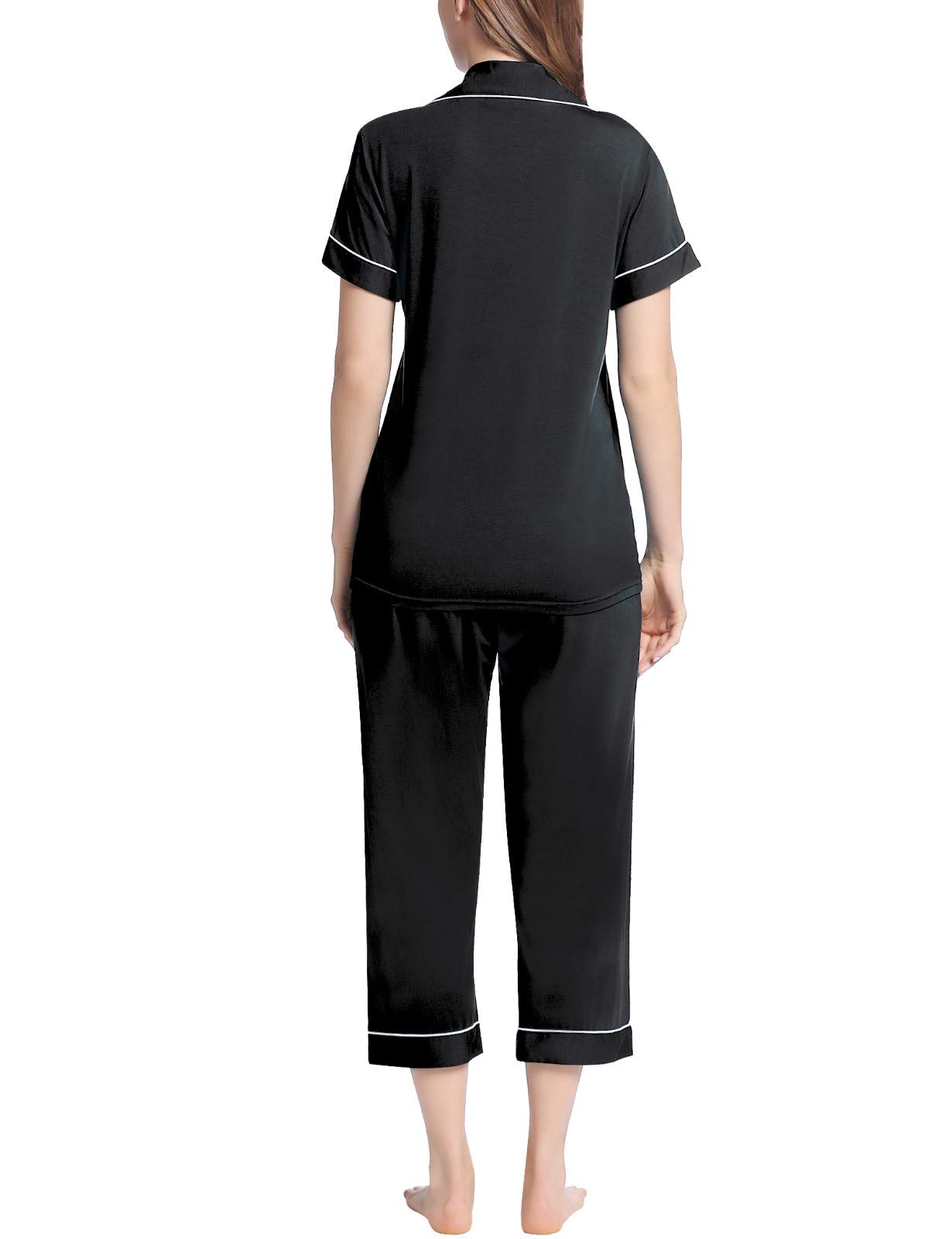 Joyaria Womens Bamboo Viscose Pajamas Set Cooling/Cool Pjs Set Night Sweats Sleepwear Jersey Knit(Black, XL)