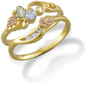 Landstroms 14K Black Hills Gold Womens Diamond Bridal Set (.16 tw)- Engagement Ring (.10 ct Diamond) and Wedding Ring (.06 ct) - Size 4